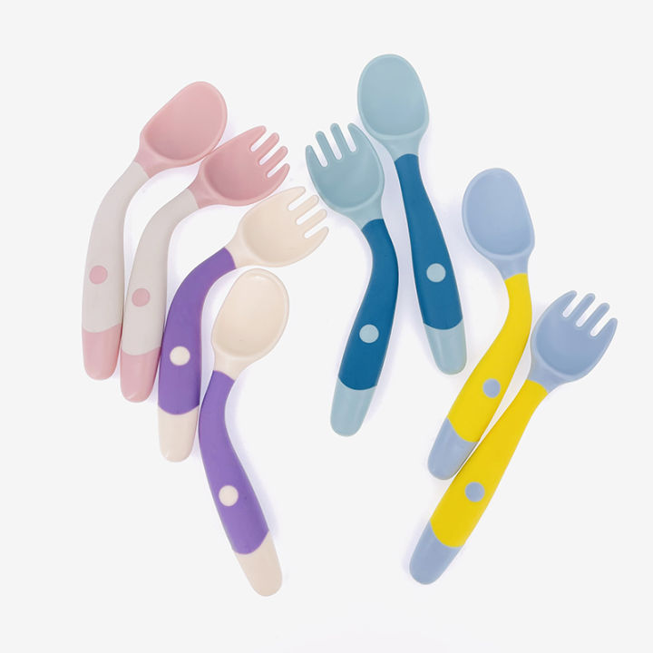 Baby Children Spoon Fork Set Soft Bendable Silicone Scoop Fork Kit ...