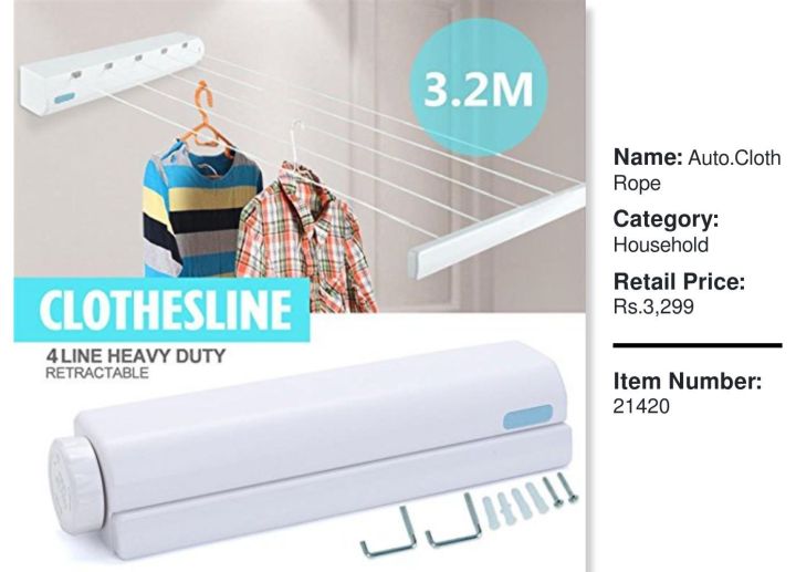 Automatic Clothes Rope Extendable 3.4m | Daraz.pk