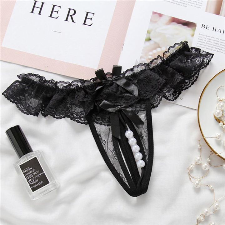 women's underwear Opening Crotch Pearls Thongs G-String transparent ...
