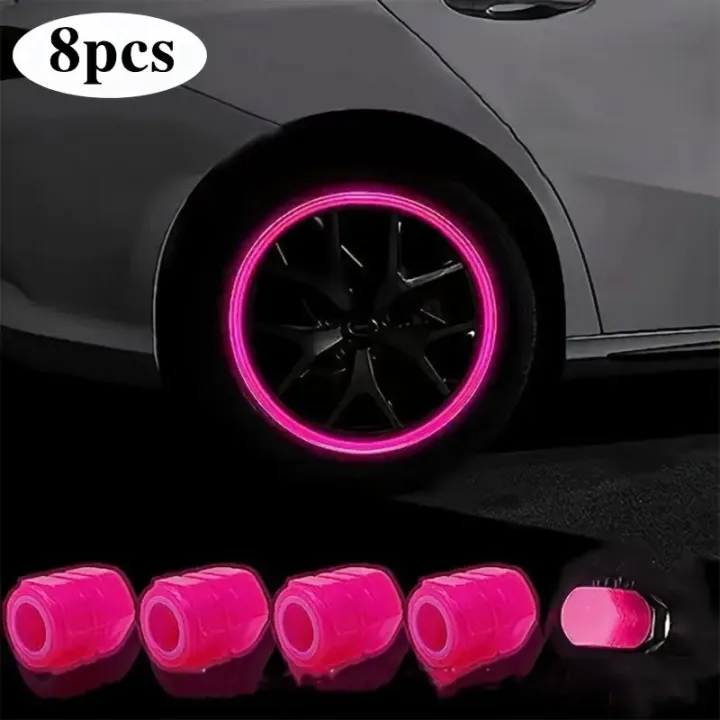 8 PC Pink luminous valve cap luminous tire valve cap motorcycle ...