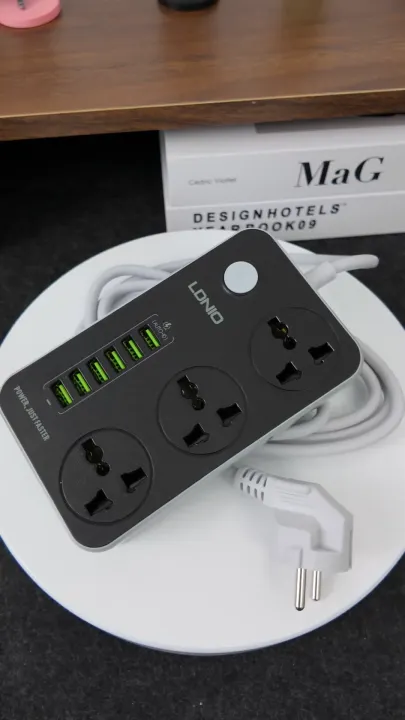 LDNIO Multiplug Extension Cord, 3 Universal Sockets & 6 USB-A Ports ...