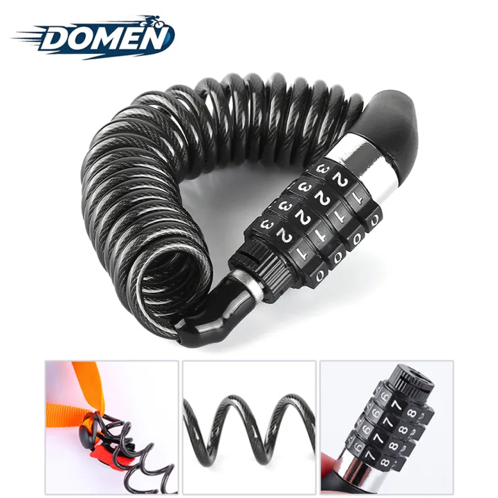 DOMEN Bicycle Lock Steel Wire Chain Lock Bike Motorcycle 4 Digit ...
