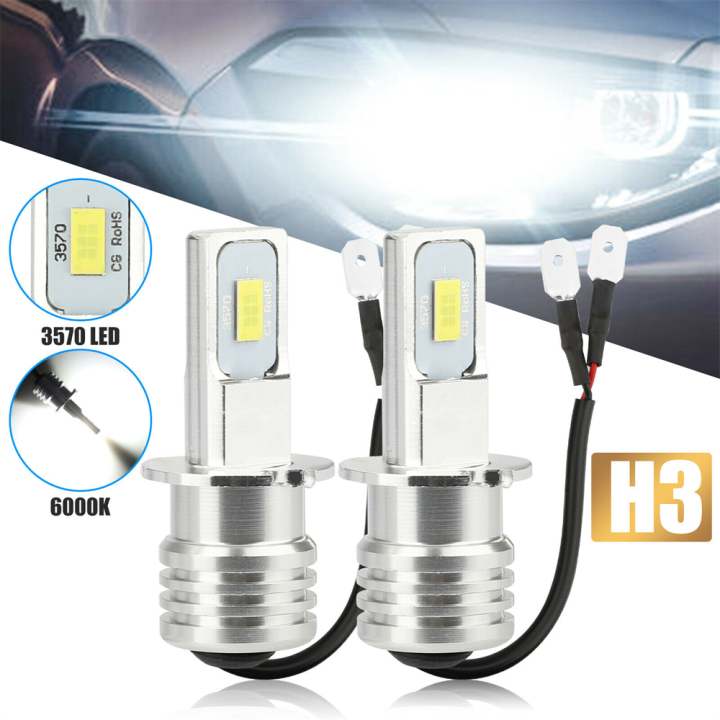2x H3 LED Headlight Bulbs Kit 80W Super White 3570 6000K 3000K Canbus ...