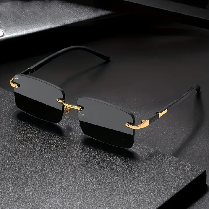 Fashion Frameless Rectangular Glasses，Unisex - Trendy Black Lenses ...