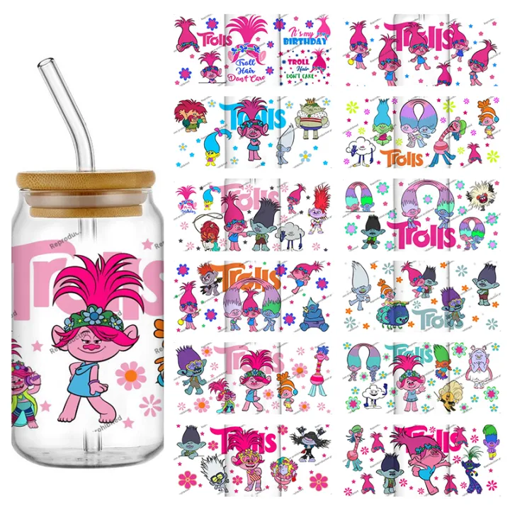 New Popular Lovely Trolls Cartoon Movie 16oz UV DTF 3D Sticker Fashion ...
