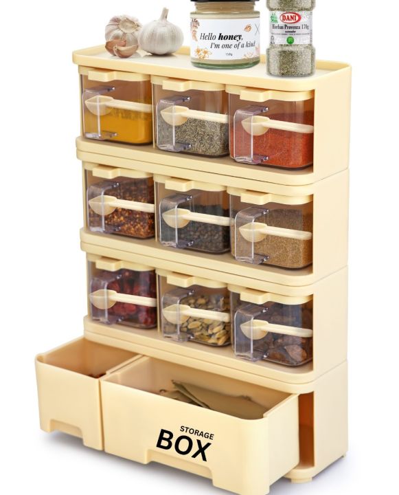 storage masala rack 9pcs with storage draw | Daraz.pk
