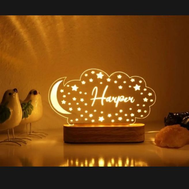 Personalized Name Night Light with Cloud and Moon, Custom Name Led Lamp ...