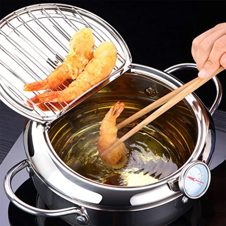 Japanese Deep Fryer With Thermometer and Lid 304 Stainless Steel ...