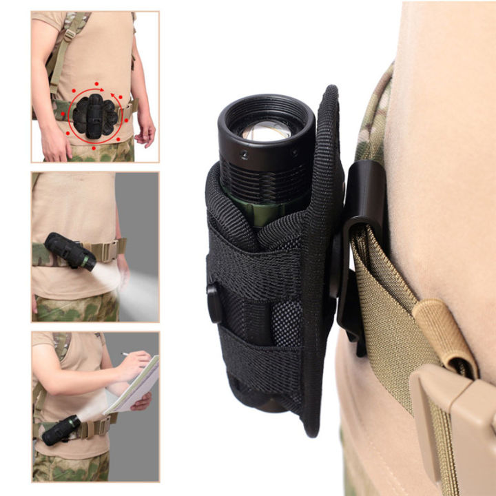 Tactical Hunting Molle Nylon Flashlight Pouch 360 Degrees Rotatable ...