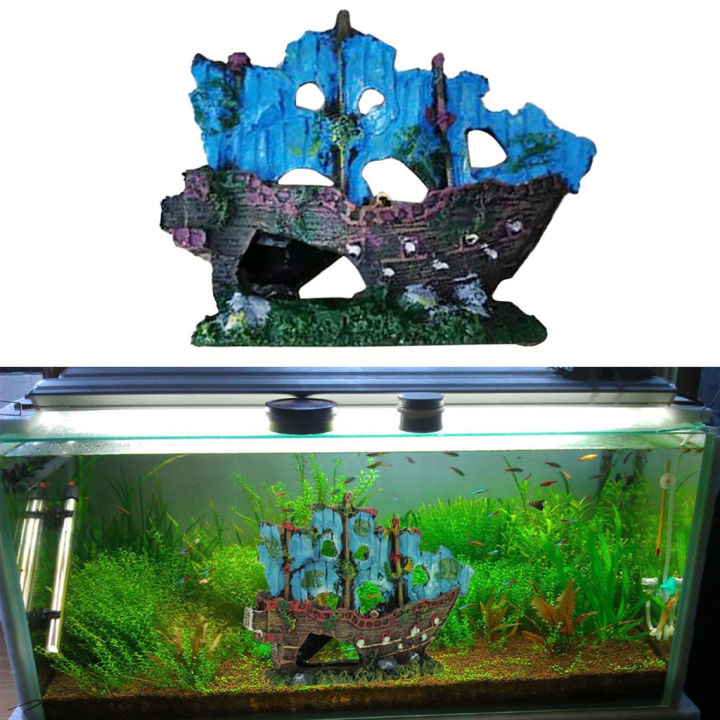 Aquarium Fish Tank Pirate Ship Wreck Ship Decor Resin Ornament Aquarium ...