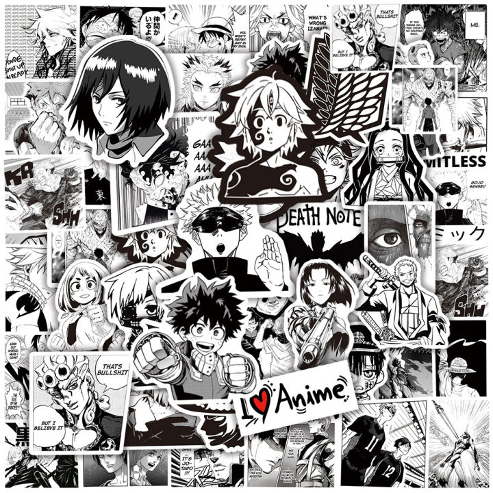 10/30/50pcs Black White Mix Anime Stickers Cool Japanese Manga Graffiti ...