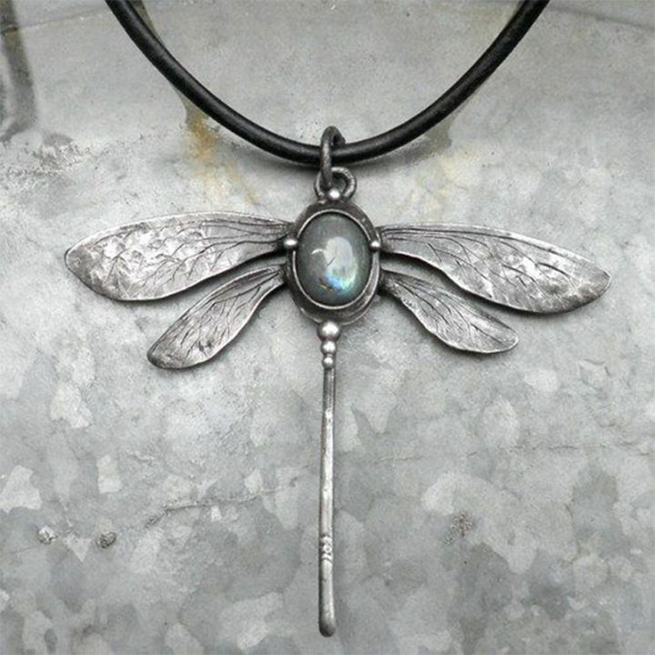 Vintage Insect Dragonfly Moonstone Necklace for Women Girl Charm ...