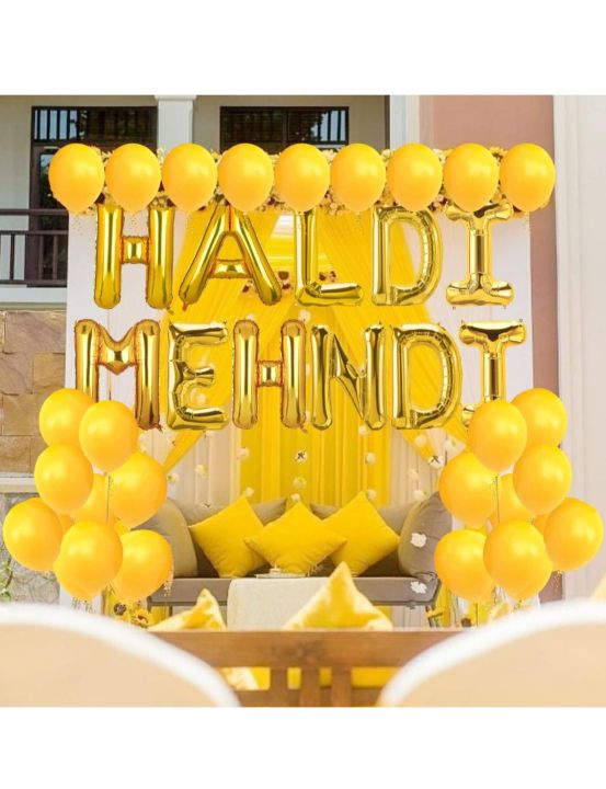 Haldi and Mehndi Decoration Set Foil Balloon with Metallic Balloons ...