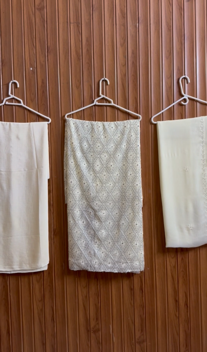 Ladies three piece unstitched suit with sequence work and embroidery on ...