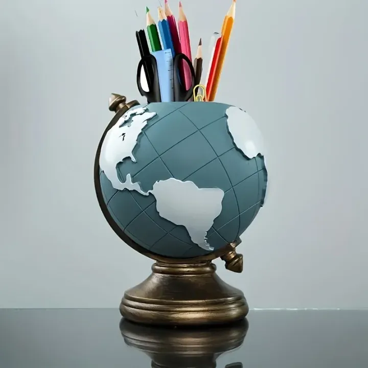 Creative Globe Pen Holder Resin Desk Organizer for Office and Home ...