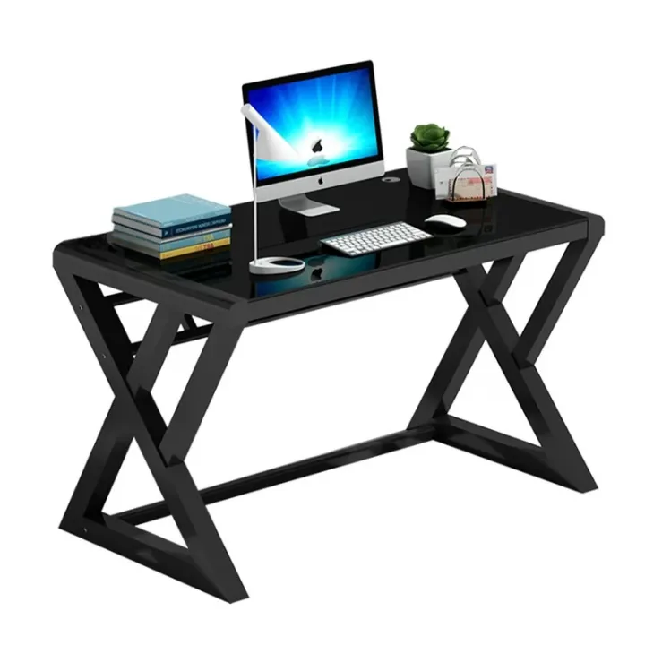 Computer Desk with Metal Frame and Glass Top, Office Desk Computer ...