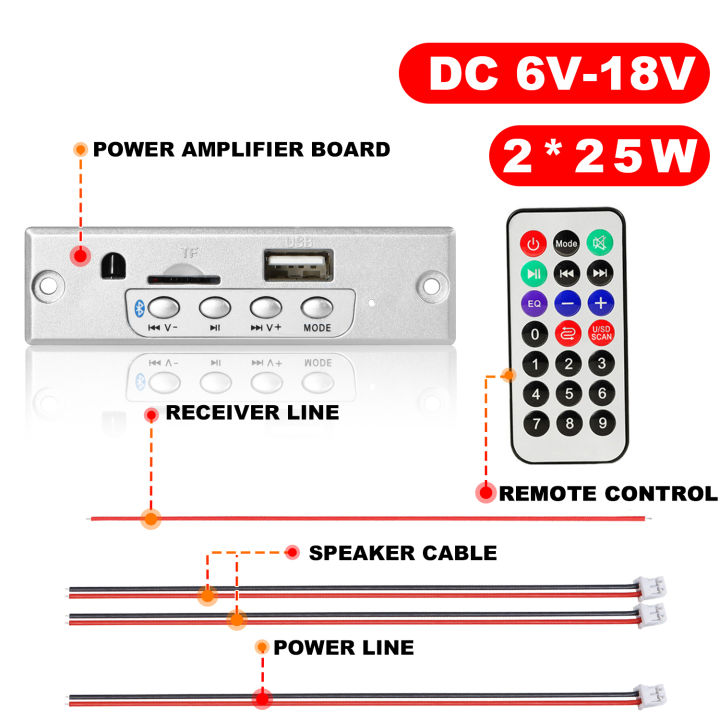 DC 12V 50W Amplifier Bluetooth 5.0 MP3 Player Decoder Board FM Radio TF ...