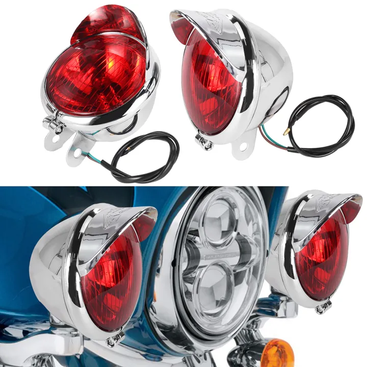 2x Chrome Red Lens Motorcycle Driving Passing Spot Fog Light Front ...