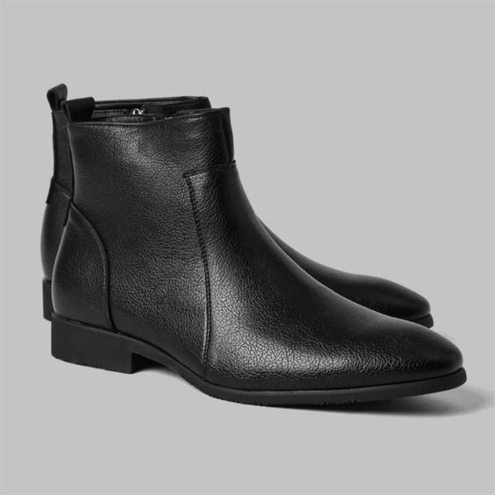 Black Zip Leather Boots For Men | Daraz.com.np