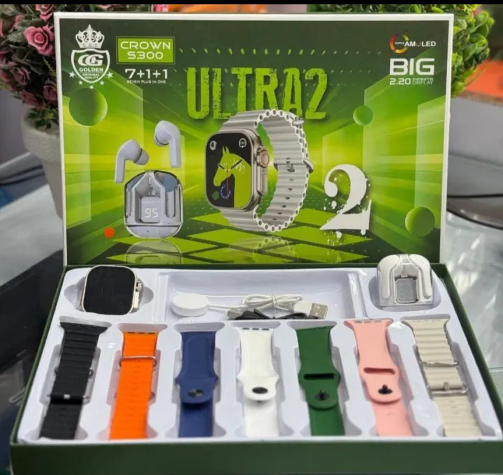 Crown S300 Ultra 2 Smart Watch Combo – 7+1+1 | Big 2.20” AMOLED Display ...