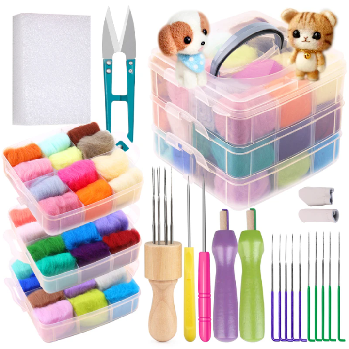 36 Colors Wool Needle Felting Tools Plastic Storage Box Wool Felt Toys ...