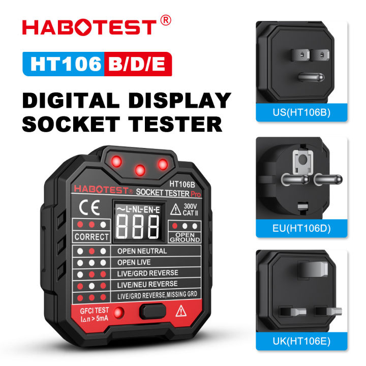 Habotest Ht106 Socket Tester Voltage Test Socket Detector Us Uk Eu Plug Ground Zero Line Plug