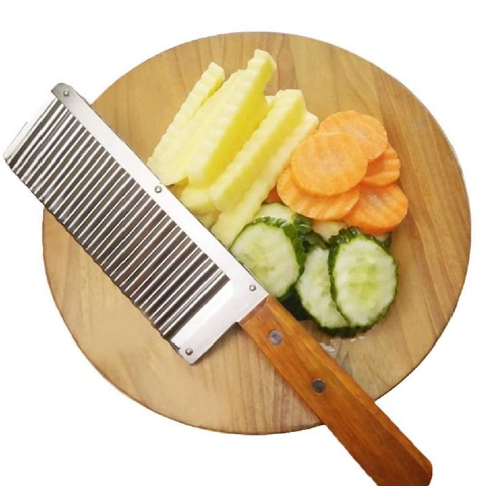 Crinkle Cut Potato/Chip/Fruit/Vegetable Wavy Blade Cutting with Wooden ...