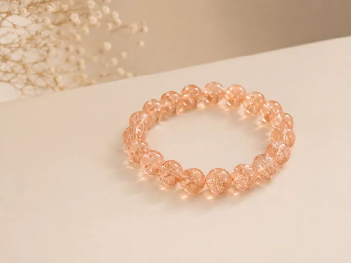 Elegant Peach Crackle Crystal Beads Bracelet for Women – 8mm Stretch ...
