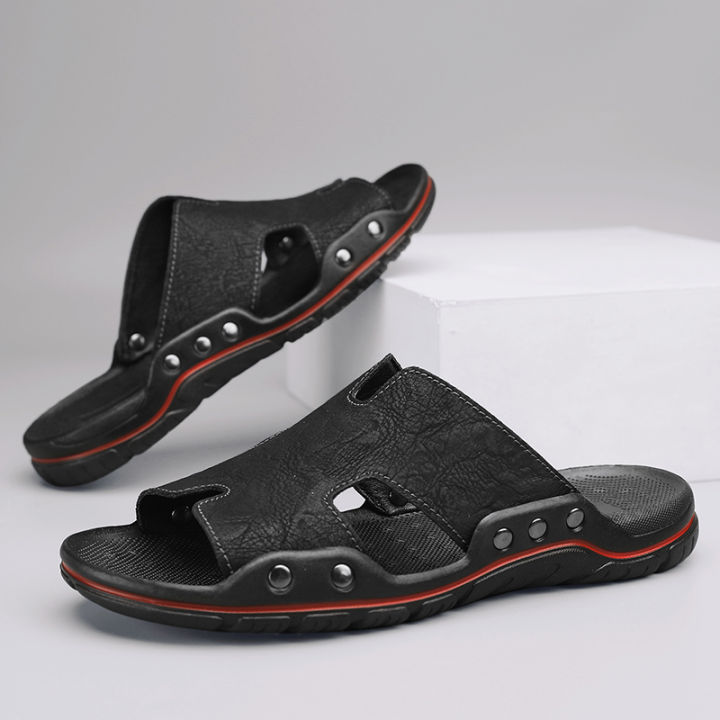 Summer Men Slippers Genuine Leather Breathable Clogs Sandals Beach ...