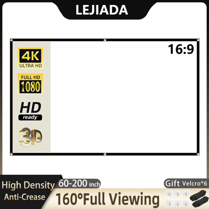 LEJIADA Projector Screen White Anti-Crease 60-200 inch 16:9 Soft High ...