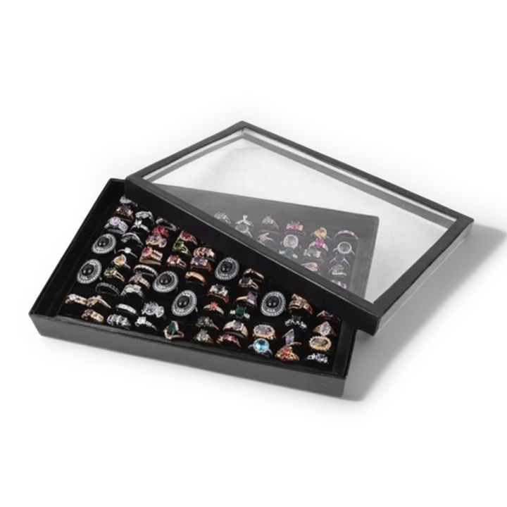 Black Velvet 100 Slot Jewelry Ring Display Storage Organizer Box ...