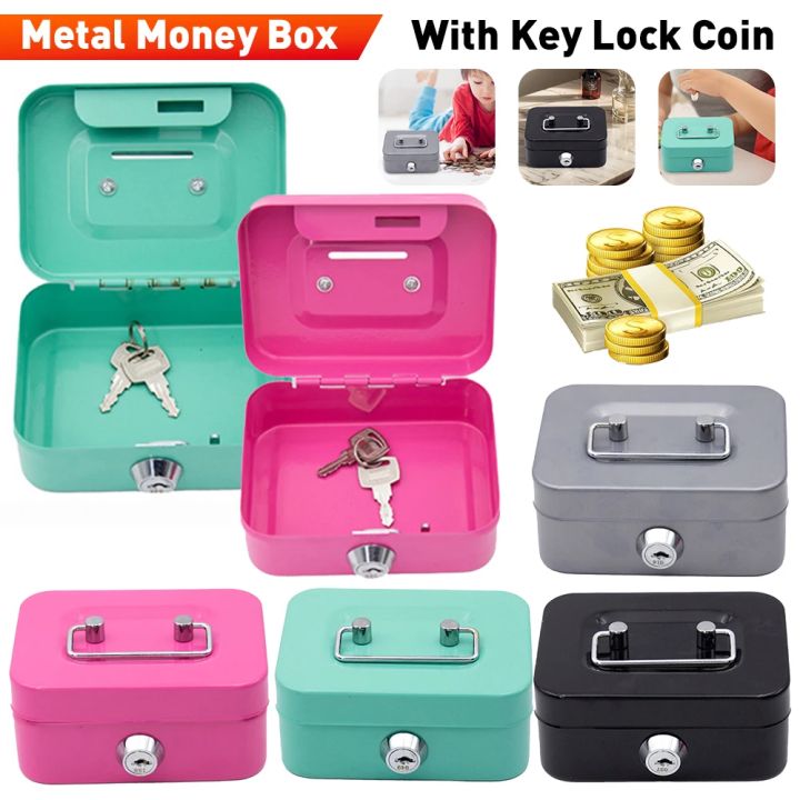 Metal Cash Box Mini Safe Lock Box Money Bank Metal Coin Bank Security ...