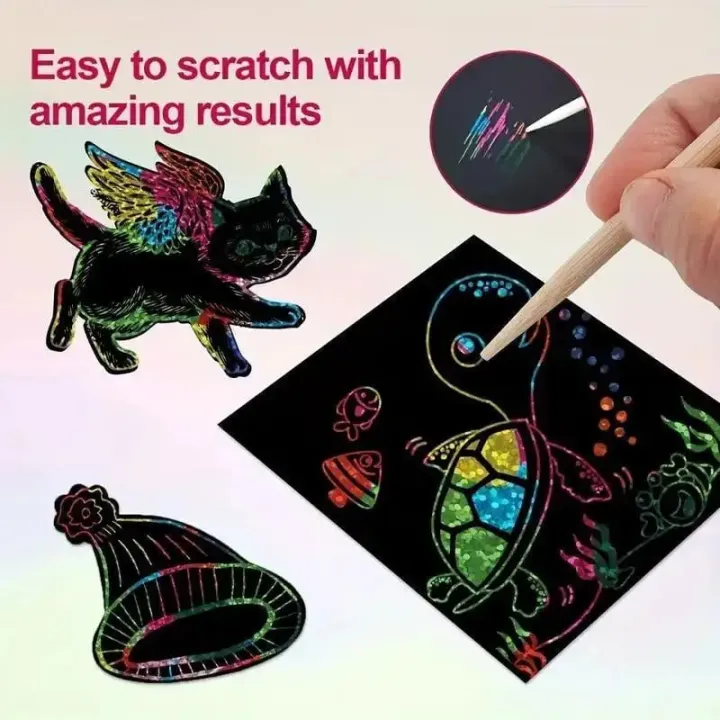 100 Sheets Magical Scratch Memo Boxes, Rainbow Scratch Mini Art Notes ...