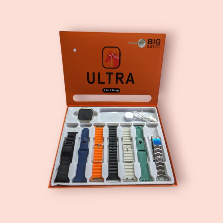 7 in 1 Smart Watch Complete Box - 7 Straps Smart watch Ultra watch 8 ...