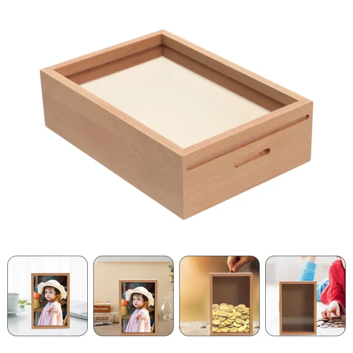 Wood Specimen Frame With Piggy Bank Coin Bank Saving Money Photo Frame ...