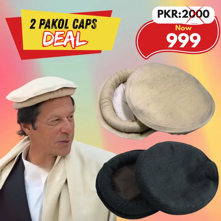 Pack Of 2 - White & Black Peshawari Pakol Caps | Chitrali Topi ...