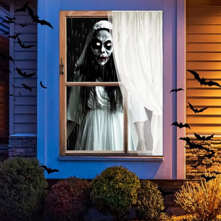 Halloween Window Cover Decorations, Fabric Scary Halloween Window Door ...