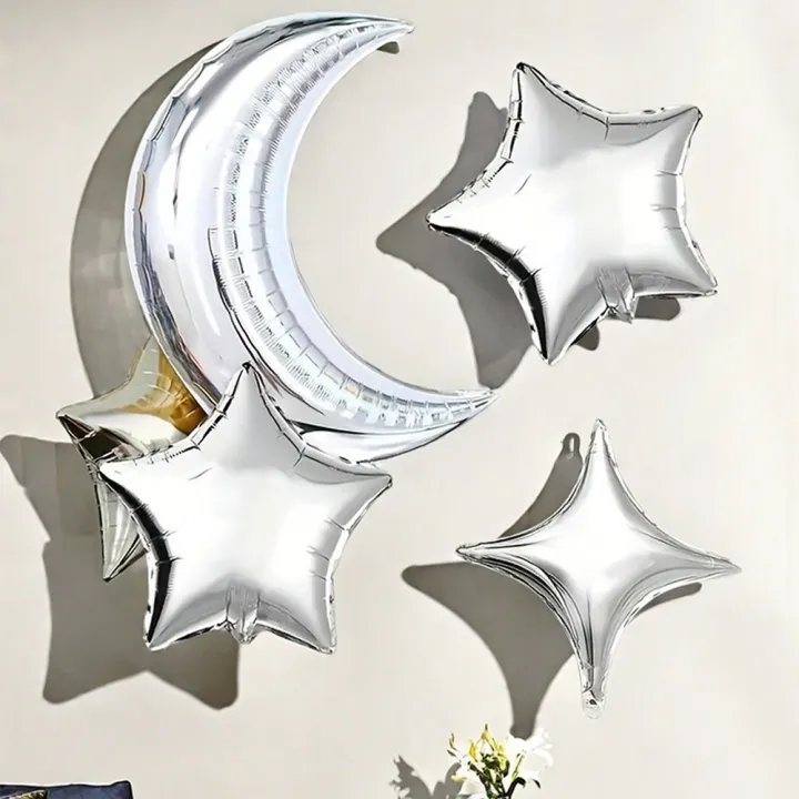 Silver Moon Balloons 10"Silver Star Balloons Pentagram Four Pointed ...