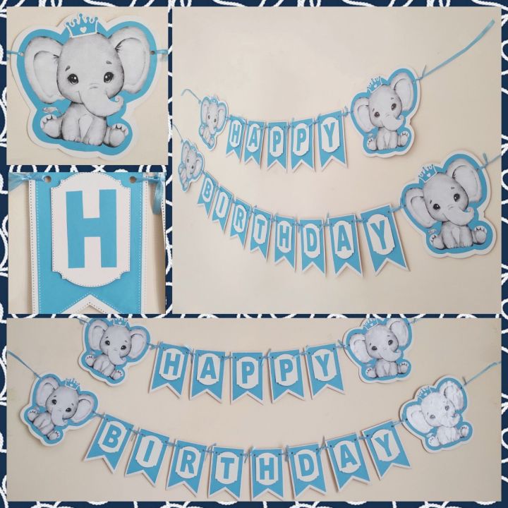 Elephant theme Happy Birthday Bunting Elephant Happy Birthday Banner ...