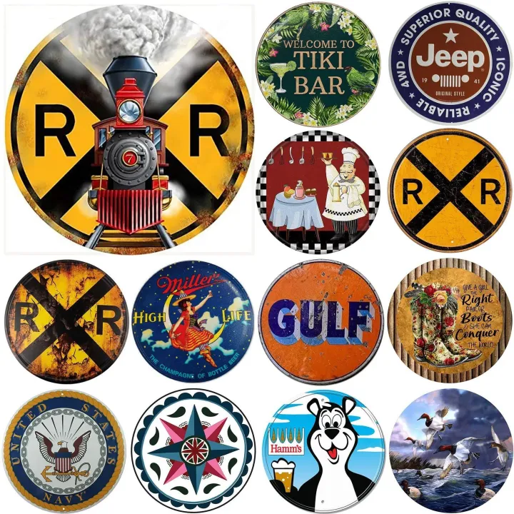 Circular Train Signage Railroad Crossing Symbol Sign Vintage Round ...