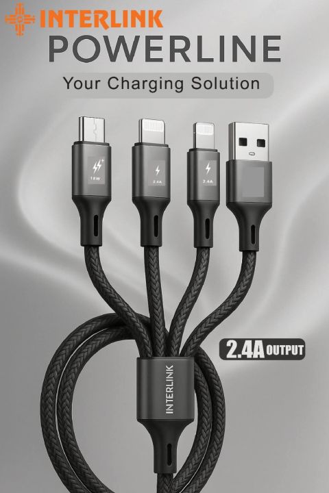 Cable interlink Power line 3in1 iPhone type C Micro Braided data Cable ...