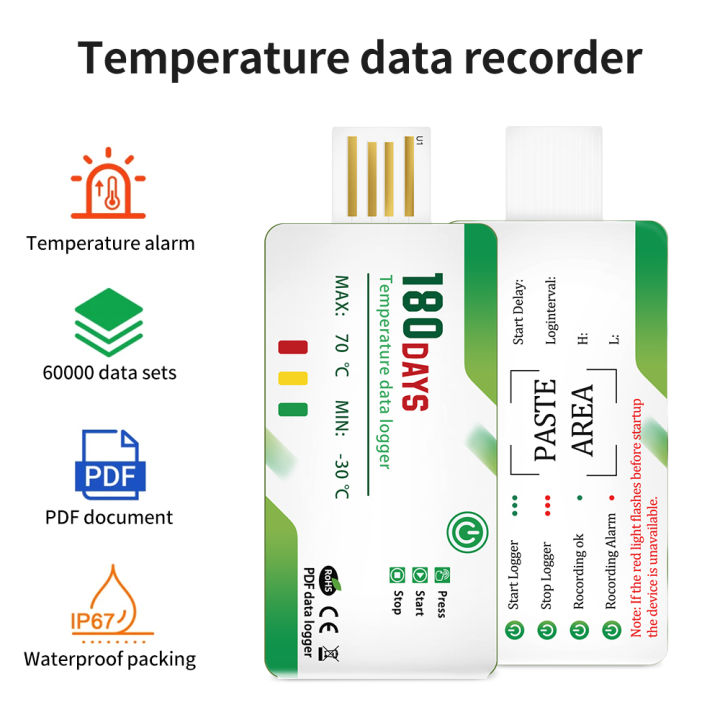 180 Days Temperature Data Logger High Precision Thermometer Recorder with Alarm USB PDF Report ...