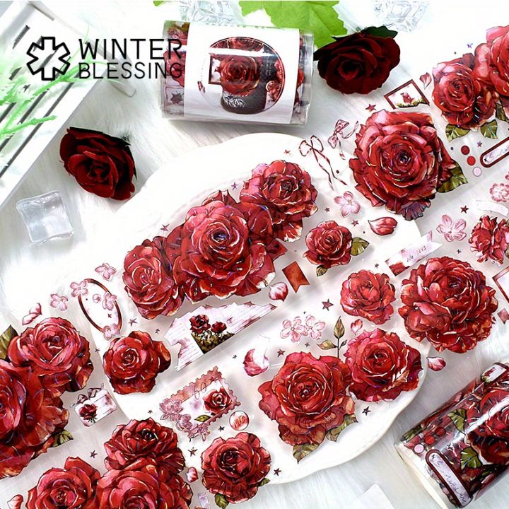 2m Laser PET Washi Tape Red Rose Transparent Roll Sticker Decorative ...