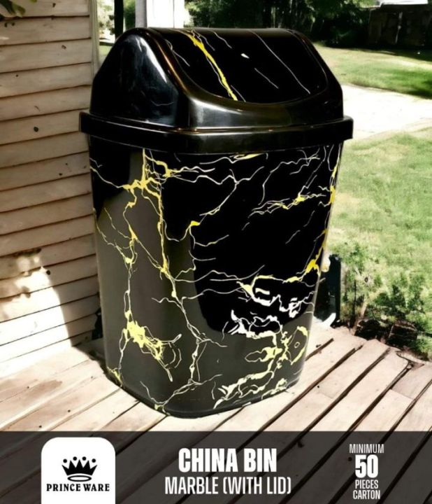 china dustbin with swinging flapper (maarbale printed design) / pure ...