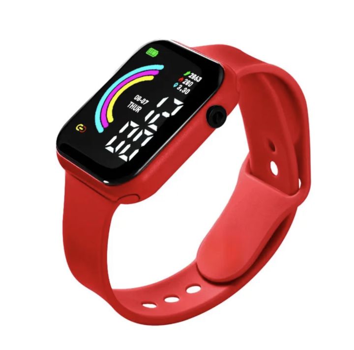 Rainbow Digital Sport Watch Men Women Silicone Watches Digital Led Red ...