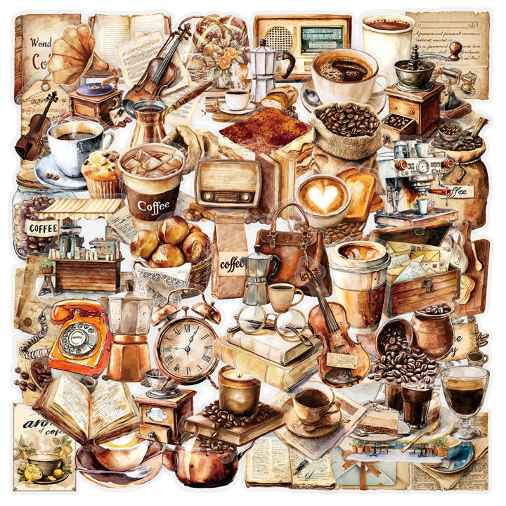 50PCS Retro Coffee Stickers Notebook Phone Guitar Skateboard Computer ...