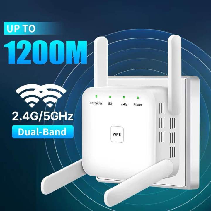 5Ghz/2.4Ghz WiFi Repeater Wireless Extender 1200Mbps Long Range Signal Booster, Wifi Amplifier ...