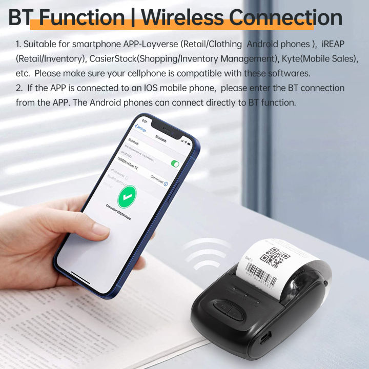Receipt Printer Portable 58mm Mobile Thermal Printer Wireless BT Mini ...