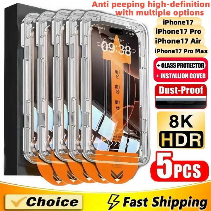 5Pcs For iPhone 17 8K Dust Free Installation Tempered Glass For iPhone ...
