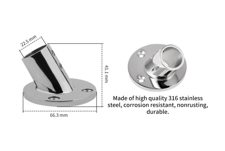 Boat 60° 316 Stainless Steel 22/25/30/32mm Round Pipe Base Handrail ...